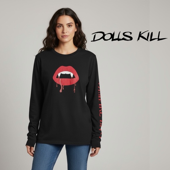 Dolls Kill | Tops | Dolls Kill Black Long Sleeve With Red Dripping Lips ...